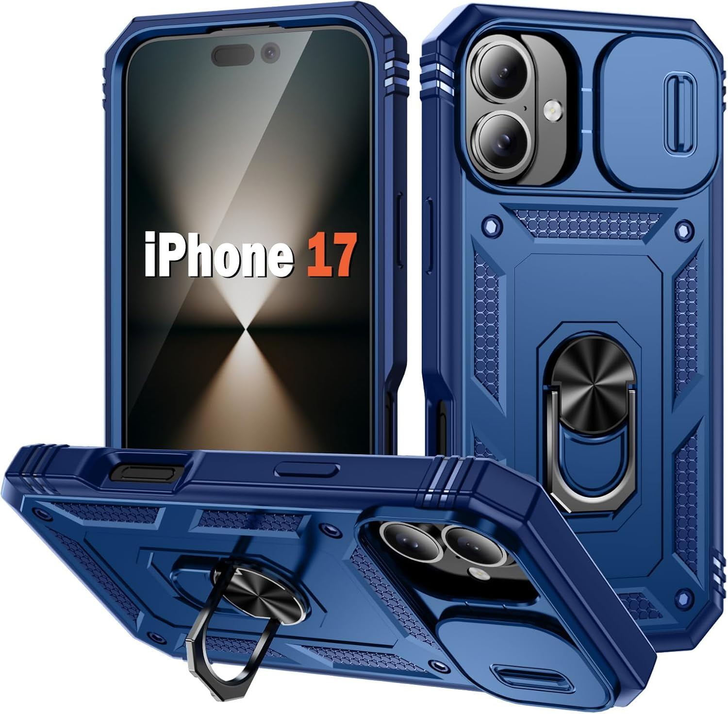 MYKOMI Military Case for iPhone 17, Metal Kickstand & Slide Camera ...