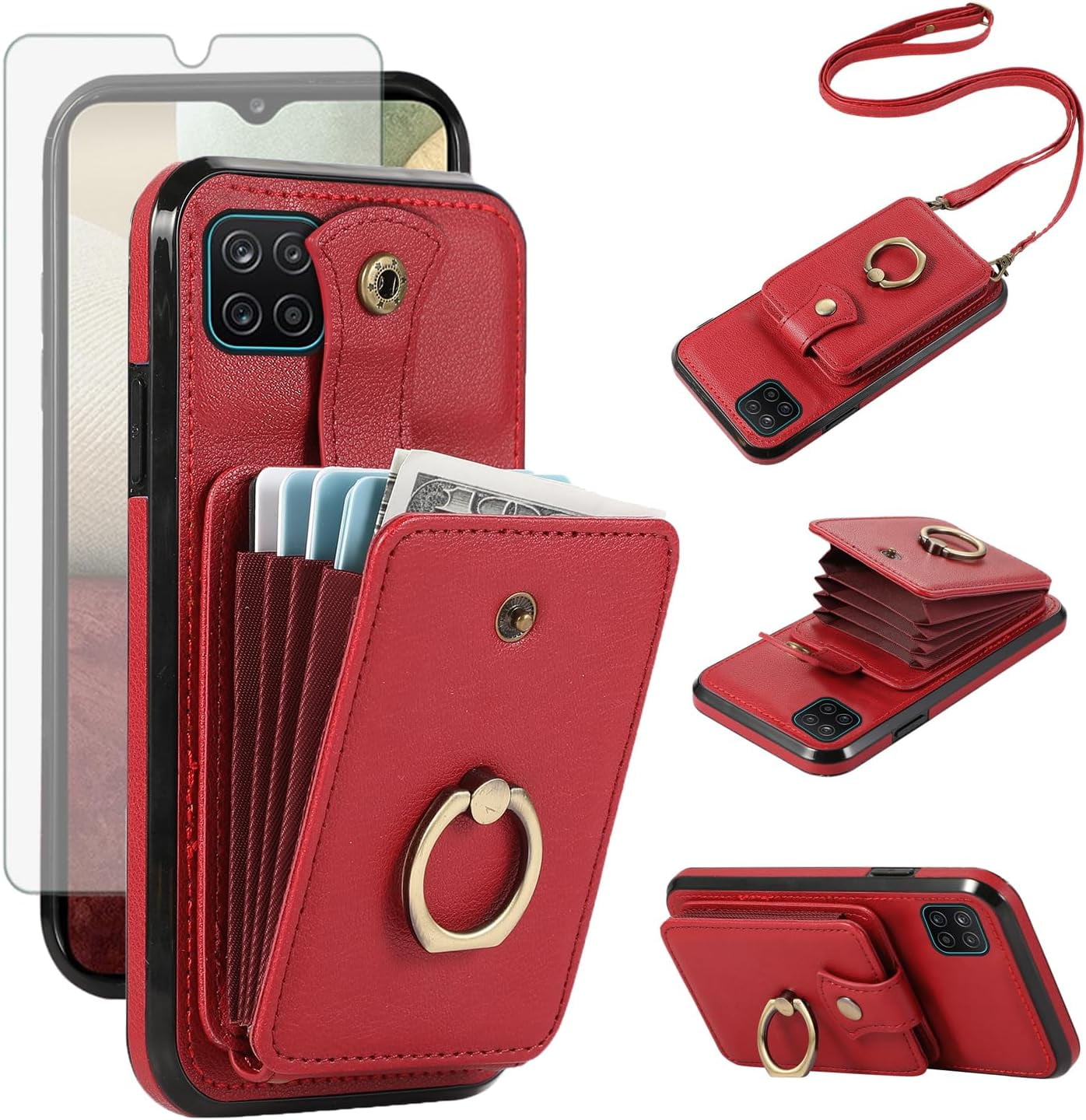 MYKOMI Phone Case for Samsung Galaxy A12/M12 Wallet Cell Cover with HD Screen Protector and ...