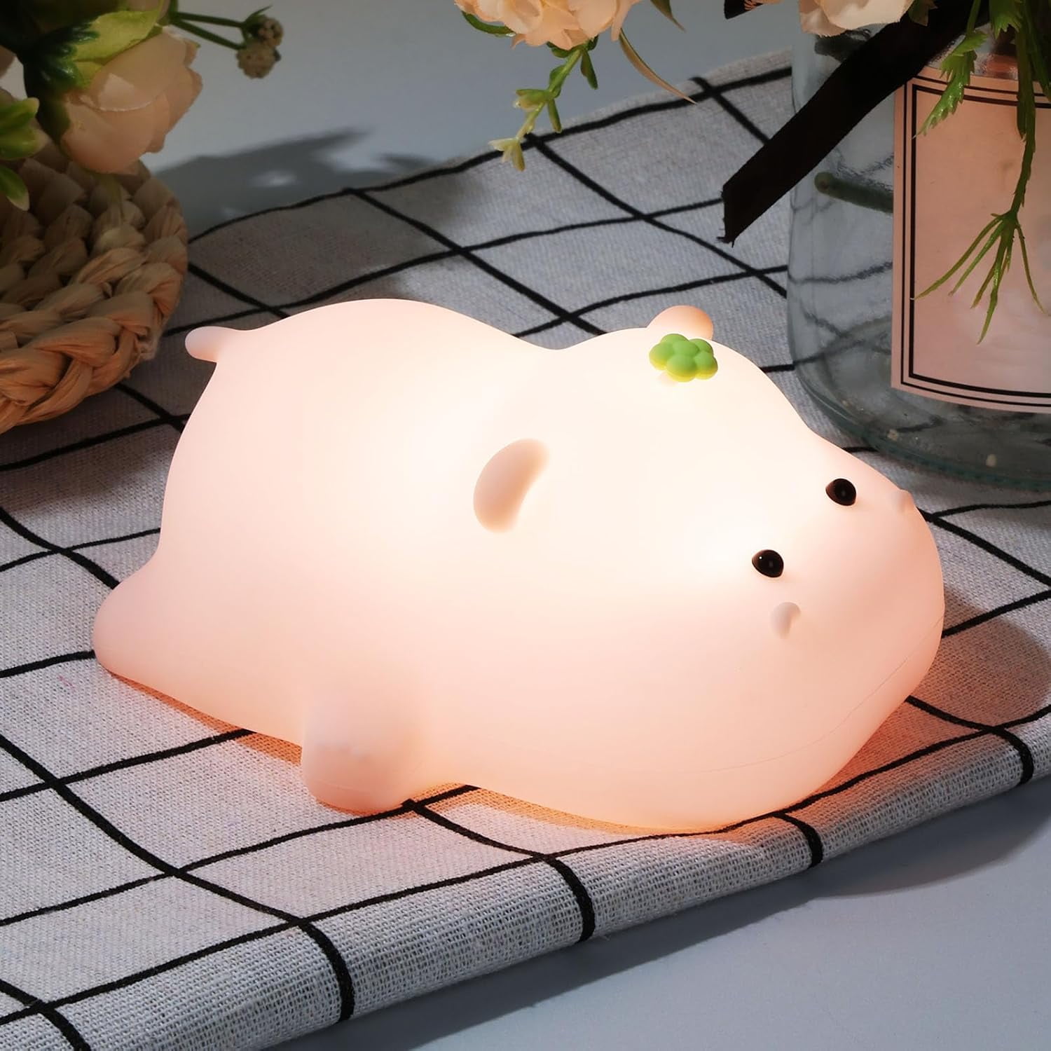 MYKOMI Pink Hippo Night Light for Kids Cute Silicone Hippo Light ...