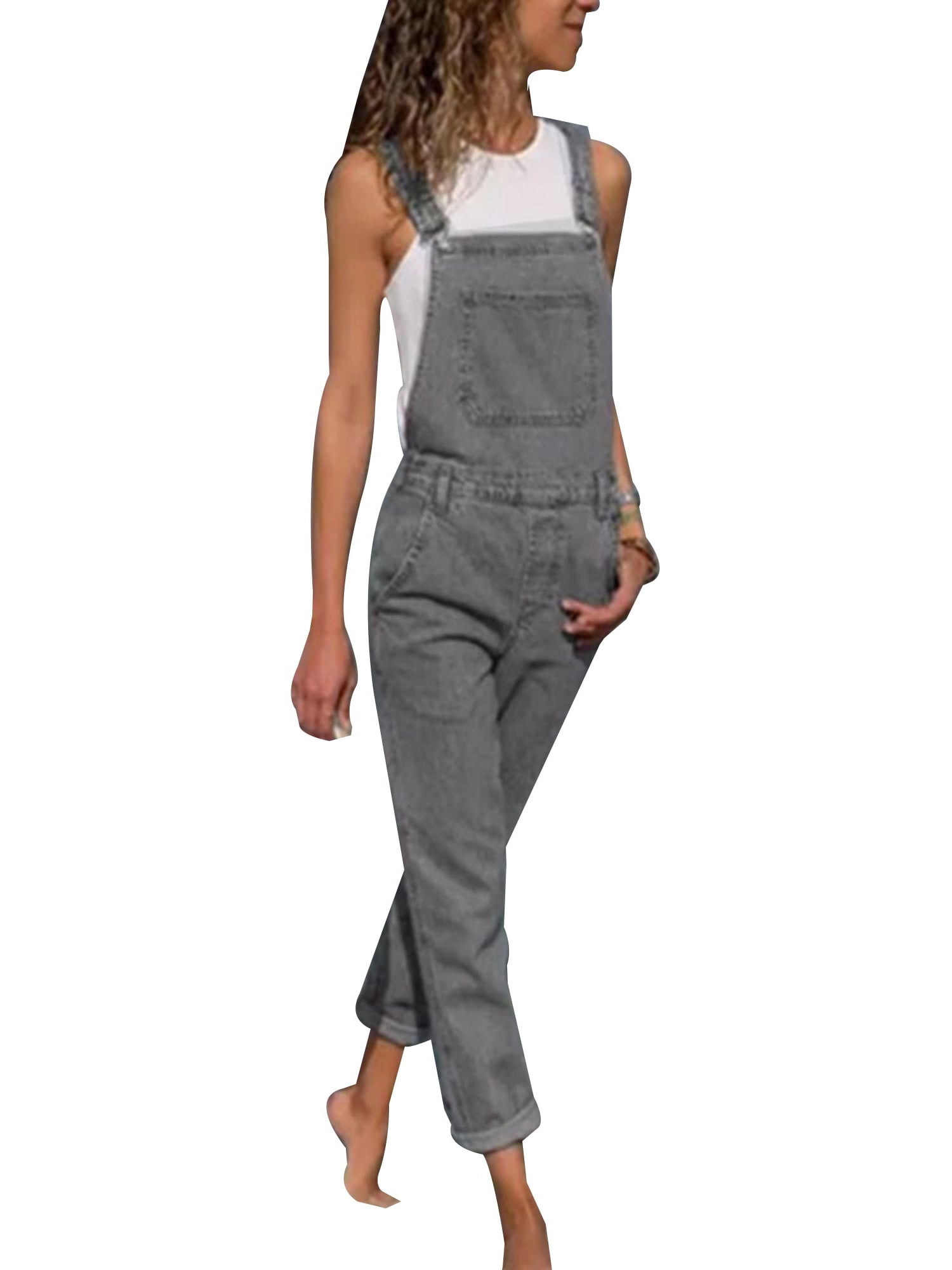 MYLookk Women Casual Loose Denim Bibs Jumpsuit Rompers Overalls ...