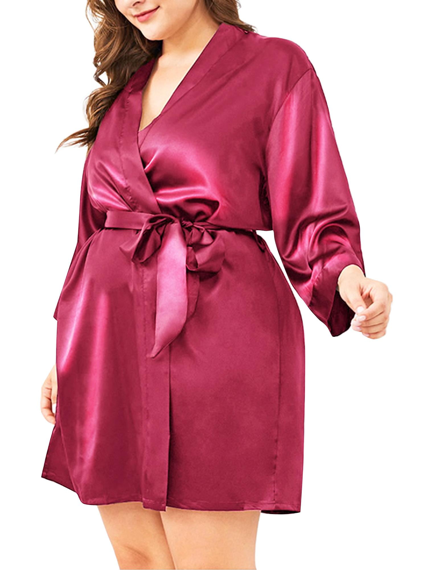 MYLookk Women Plus Size Silk Satin Kimono Robe Pajamas Bridesmaid ...