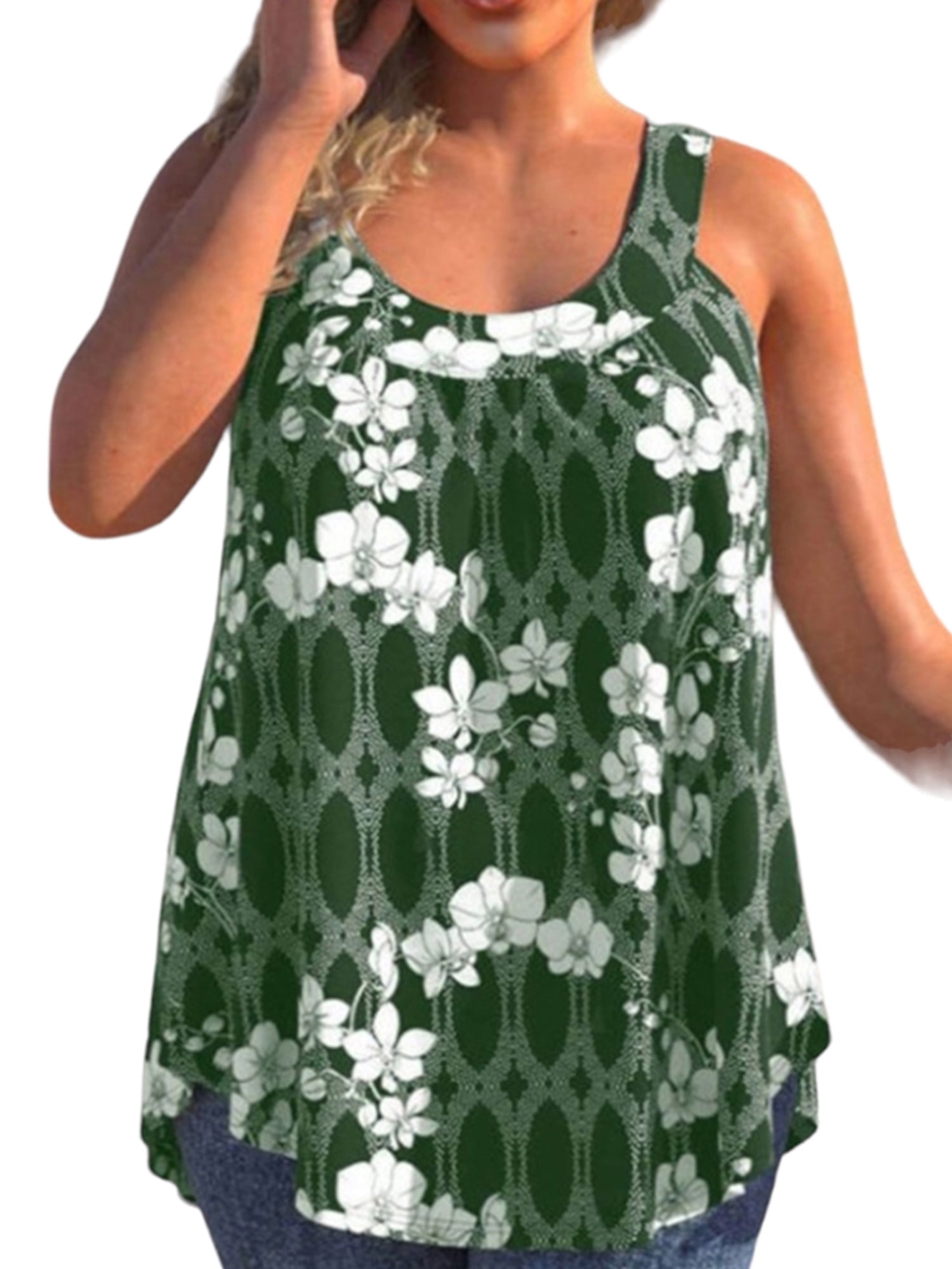 MYLookk Womens Plus Size Casual Sleeveless Flowy Swing Tank Tops ...