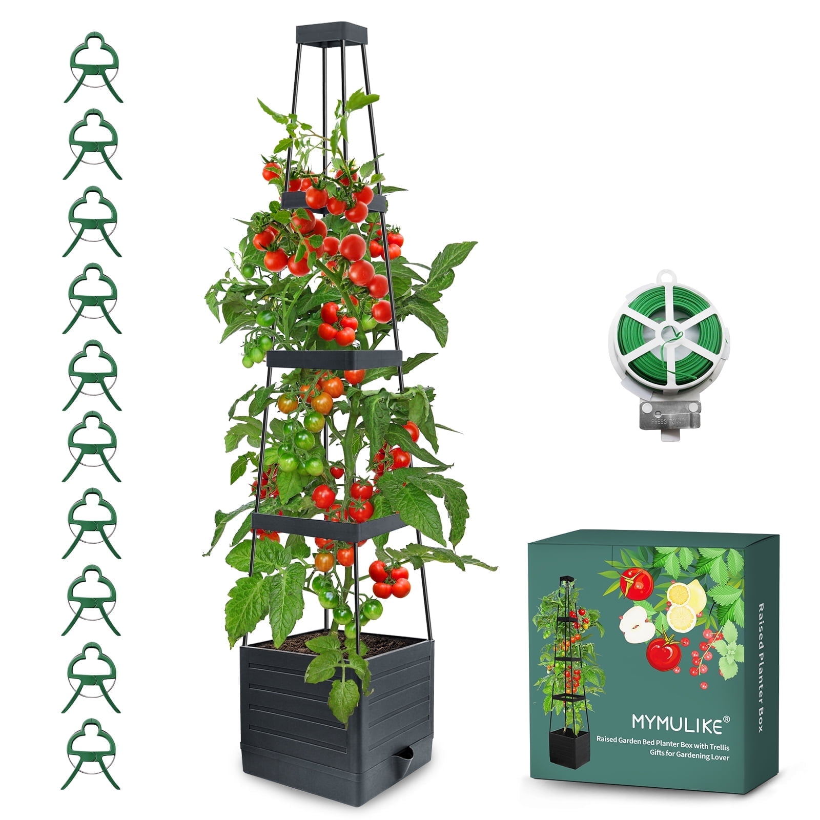 MYMULIKE 1PCS Raised Garden Bed with Trellis, 58‚Äù Tomato Cage, Self ...