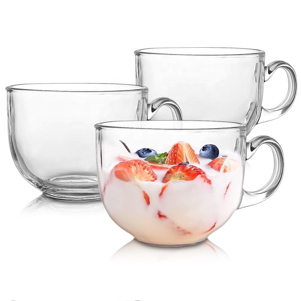 MYNA STORE Large CoffeeGreen Tea Mug Glass Cereal Bowl Soup Bowl Clear ...