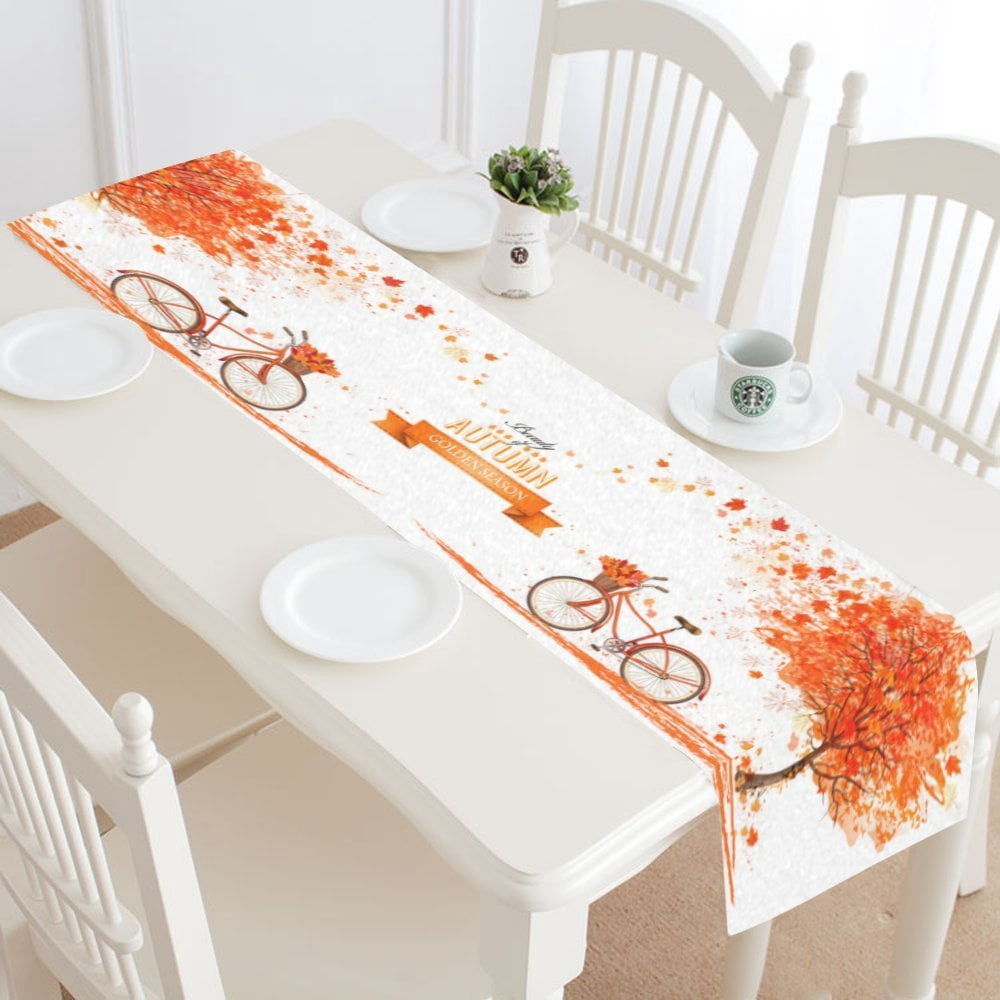 MYPOP Autumn Tree with Bike Table Runner Placemat 16x72 inches, Fall ...