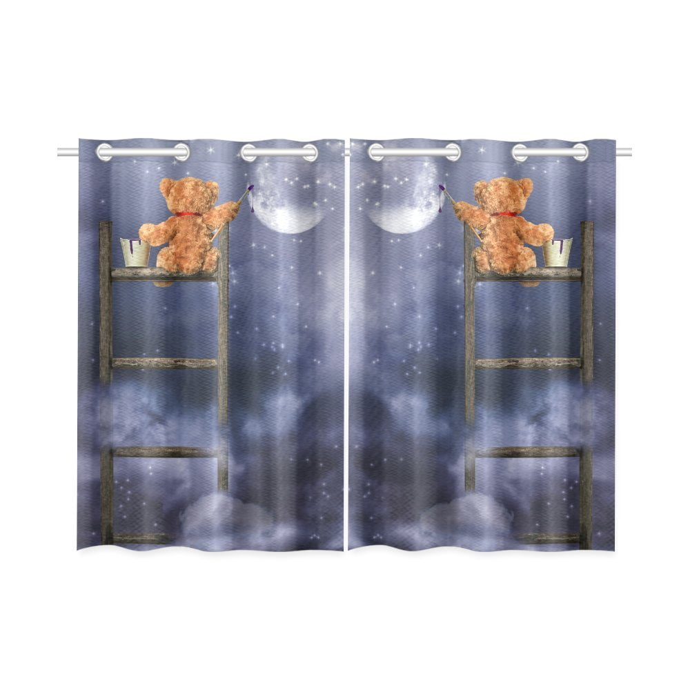MYPOP Bear Sitting on a Ladder Painting Window Curtain Kitchen Curtain ...