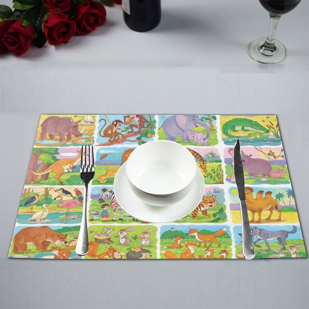 MYPOP Big set of different Wild Animals Kitchen Table Mat Placemats for ...