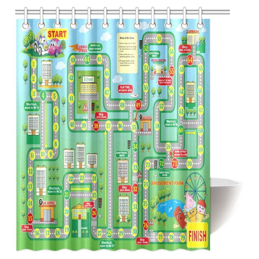 MYPOP City Landscape Map Game Shower Curtain, School Kids Playing in ...