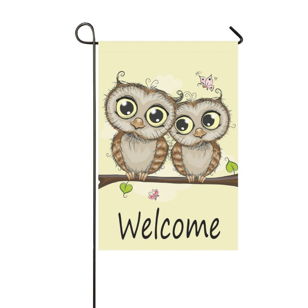 MYPOP Cute Cartoon Owl Welcome Garden Flag Banner 12 x 18 inch ...