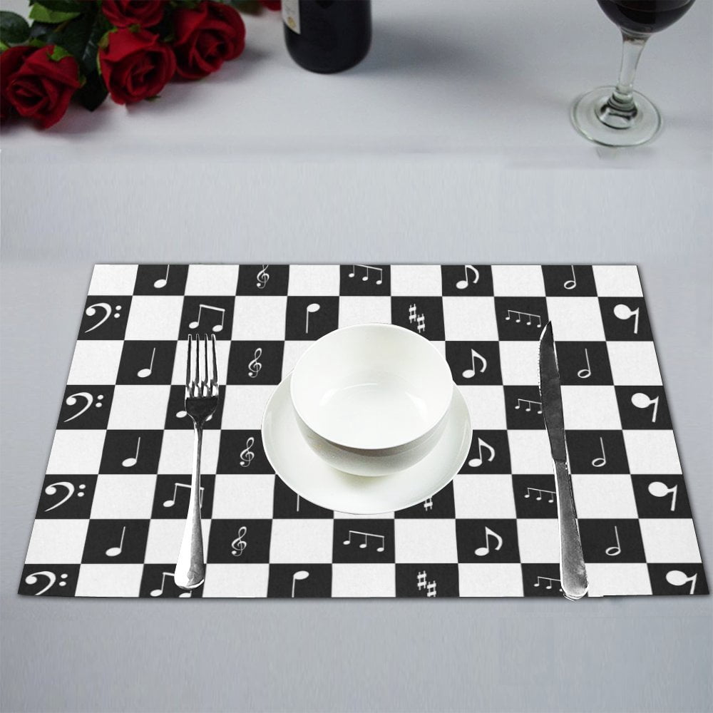 MYPOP Music Notes Black and White Background Table Placemat Food Mat ...