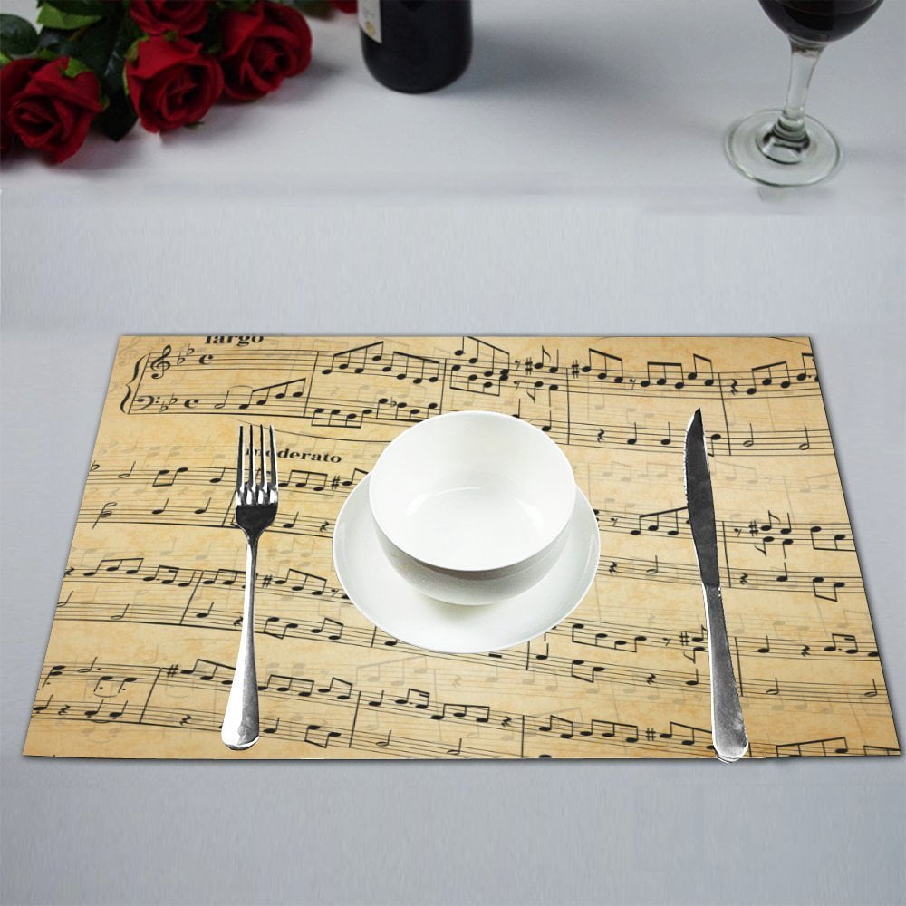 MYPOP Music Notes on Stave Old Paper Table Placemat Food Mat 12x18 ...