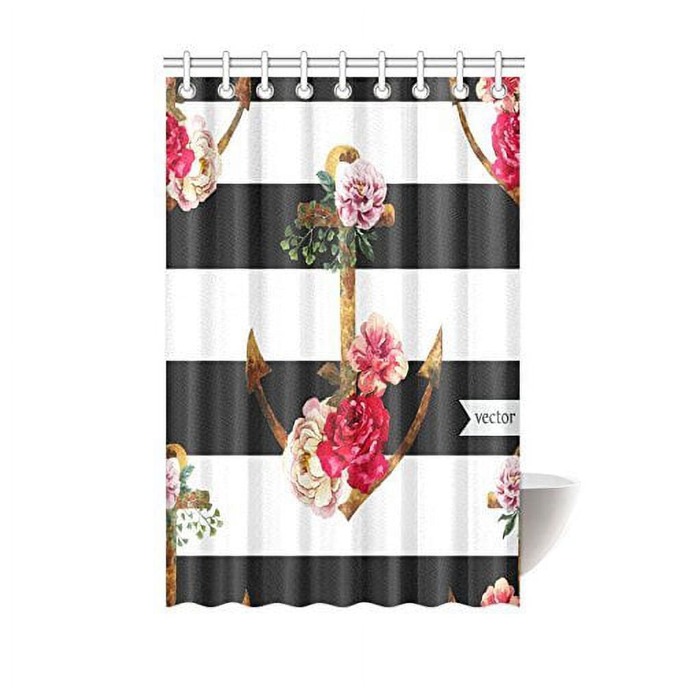 MYPOP Nautical Navy Ocean Ship Stripes Anchor Flower With Black And ...
