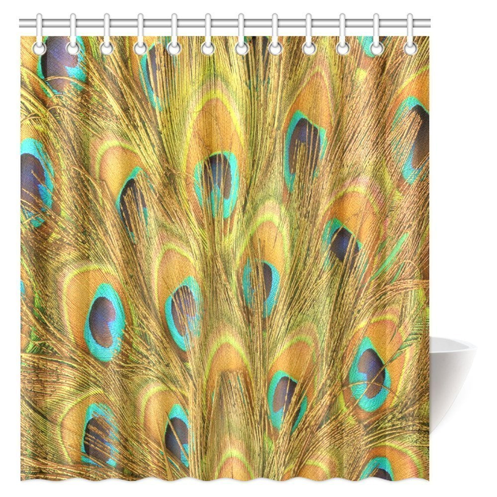 MYPOP Peacock Shower Curtain, Macro Peacock Tail Feather Like Third ...