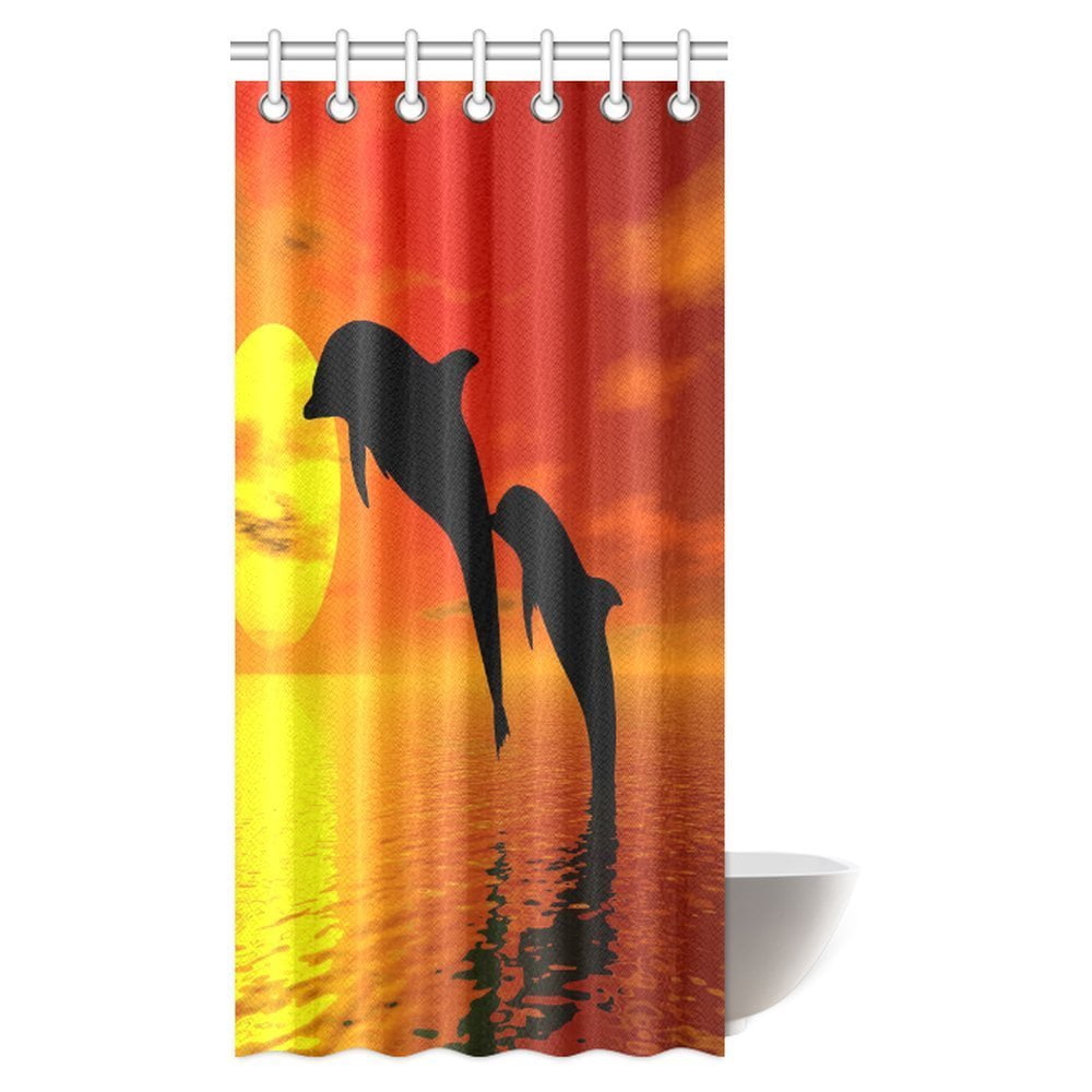 MYPOP Sea Animals Dolphin Decor Shower Curtain Set, Two Surfing ...