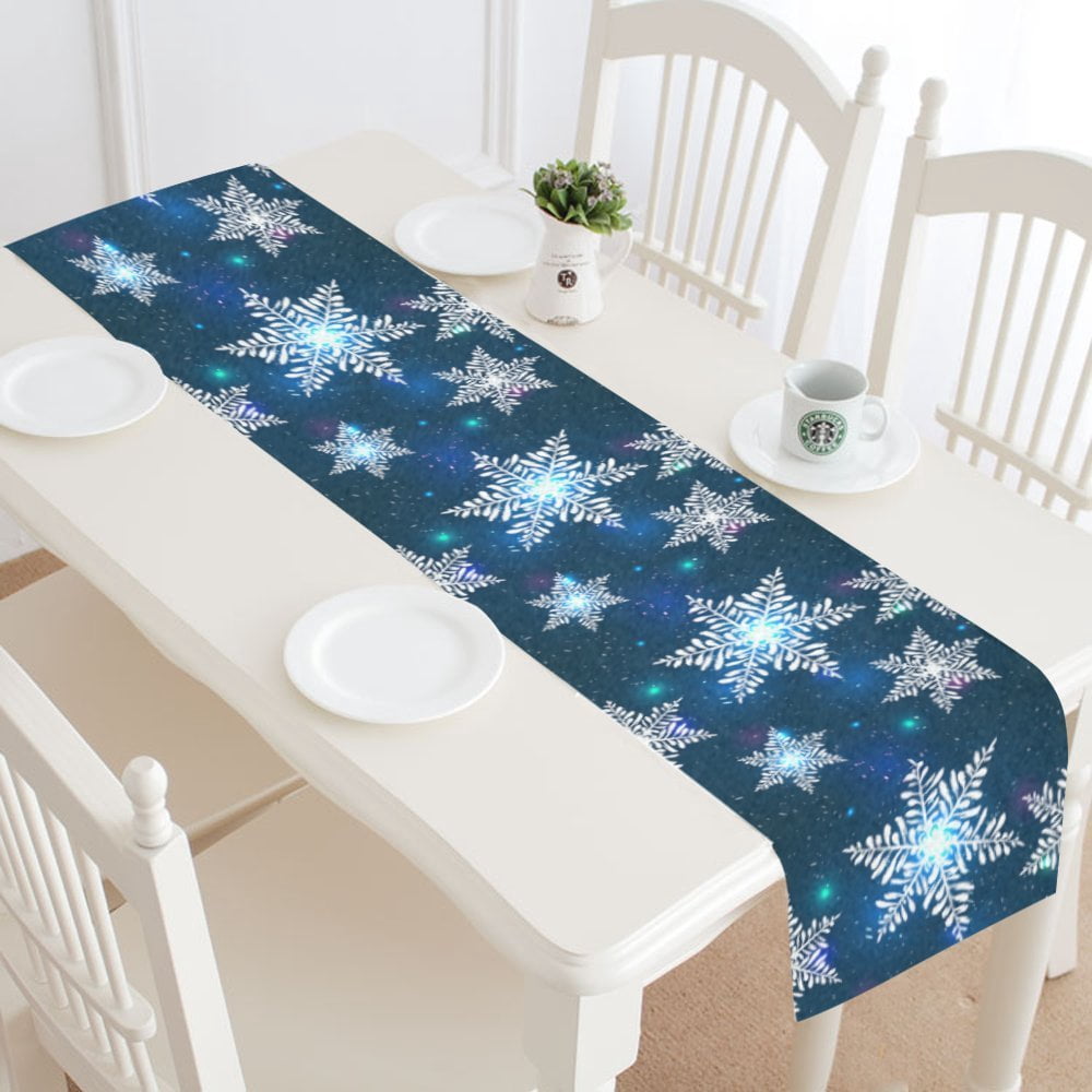 MYPOP Sparkling Snowflakes Table Runner Placemat 16x72 inches, Blue ...