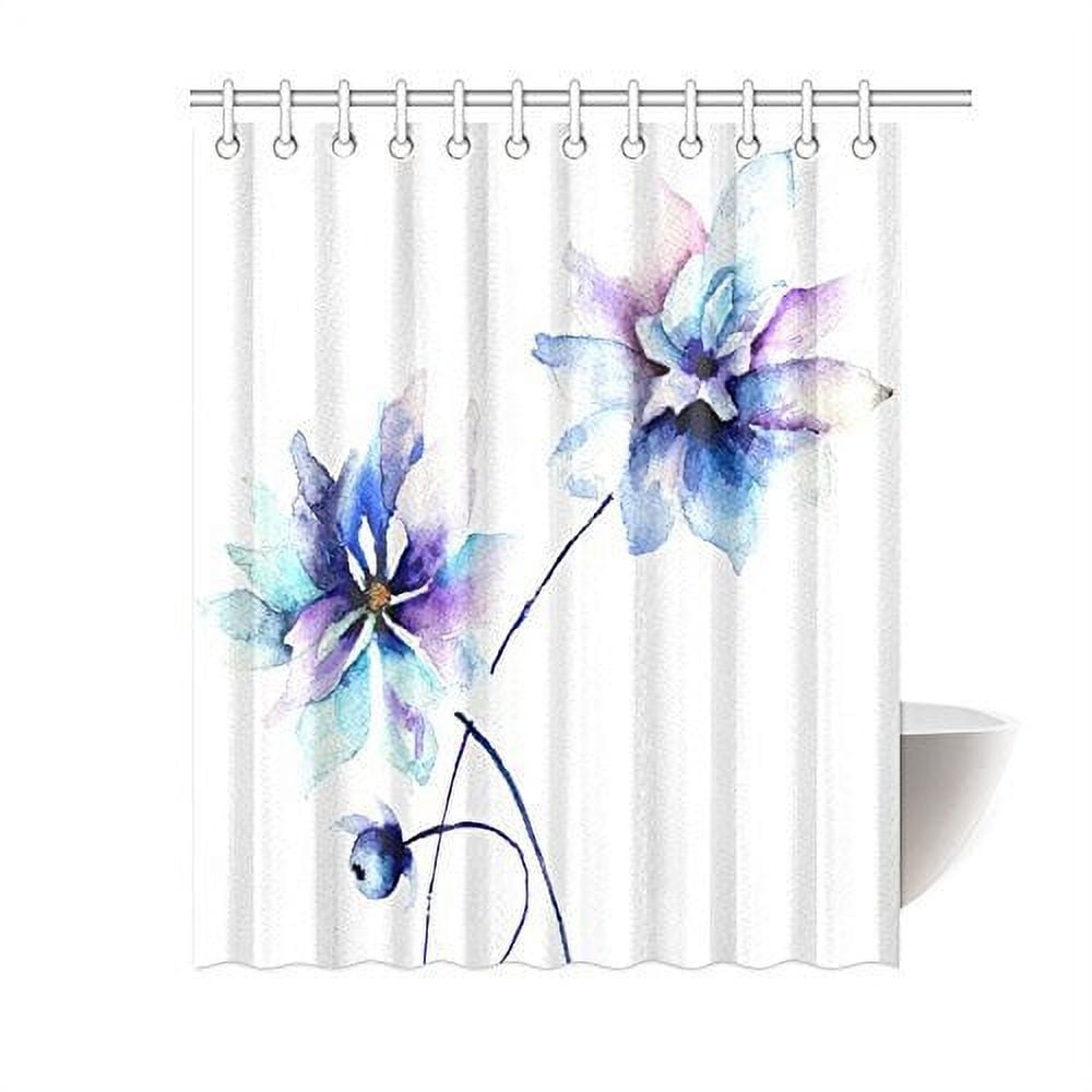 MYPOP Watercolor Flower Shower Curtain, Elegant Flower Drawing with ...