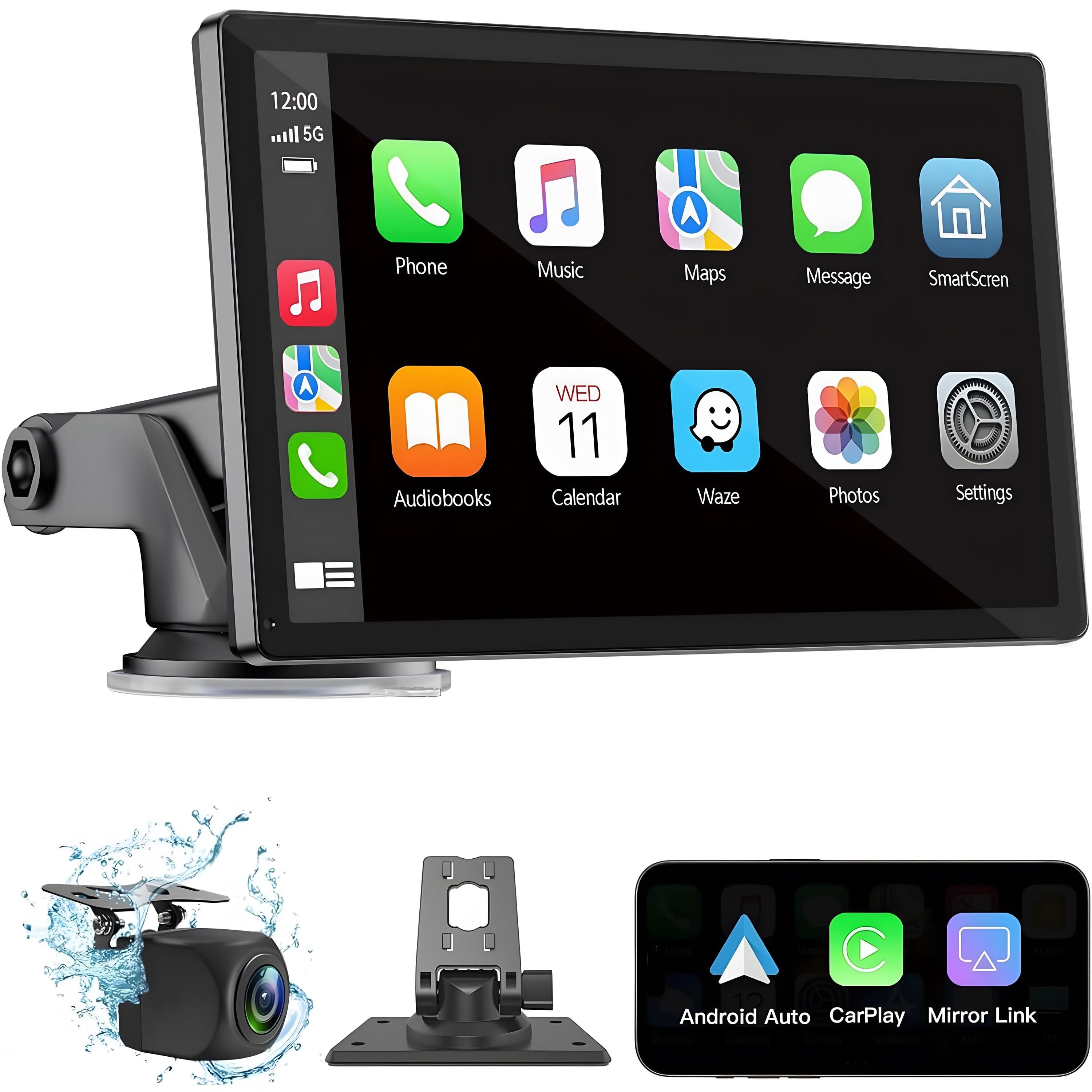 MYPOWR Wireless Carplay Screen for Car 7" HD Portable Car Stereo ...