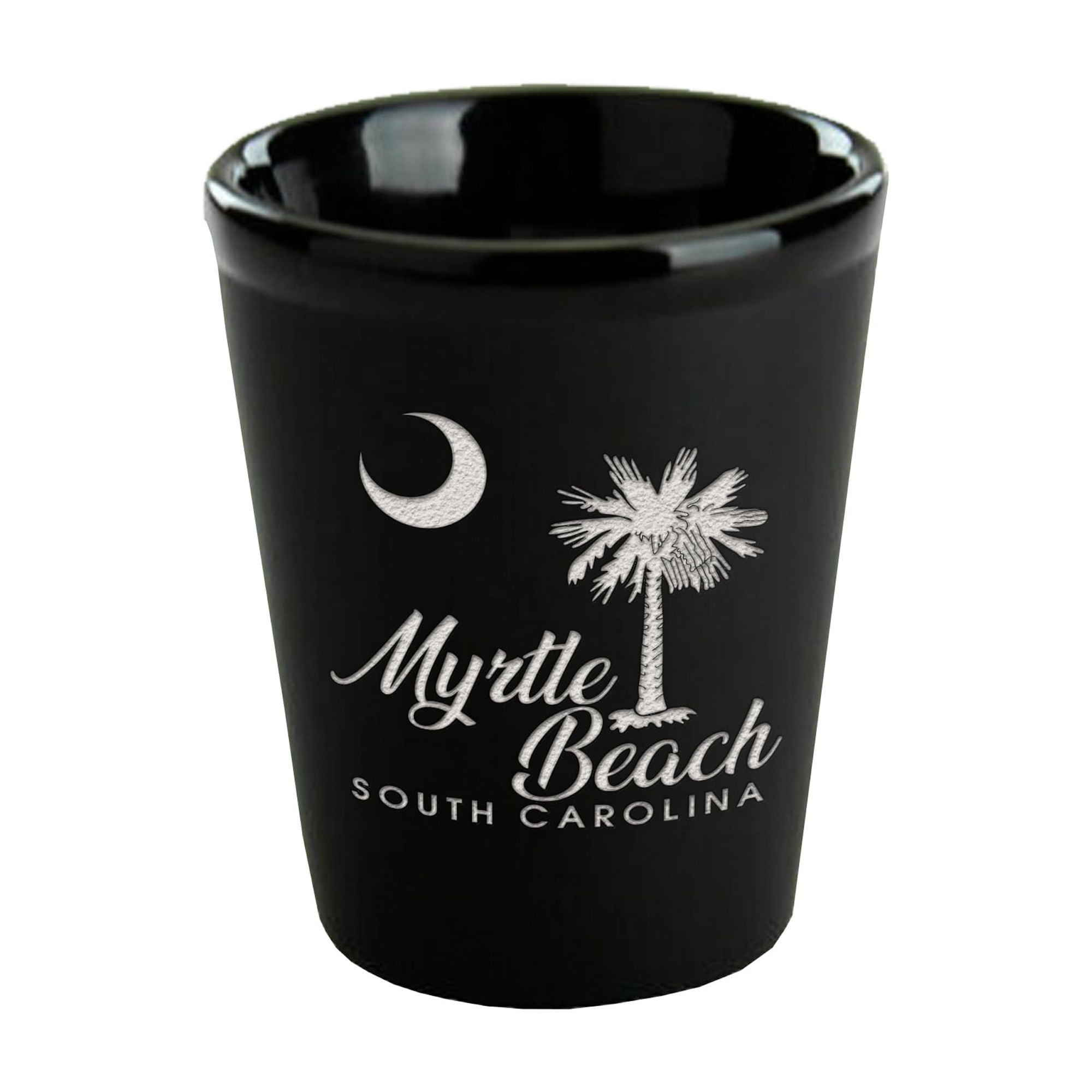 MYRTLE BEACH PALMETTO MOON LASER ENGRAVED TWO TONE GLASS SHOT GLASS ...