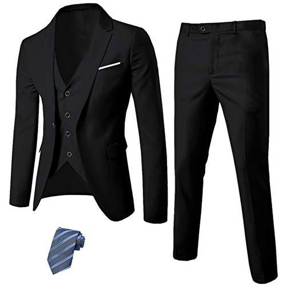 MYS Men's 3 Piece Slim Fit Suit Set, One Button Solid Jacket Vest Pants ...