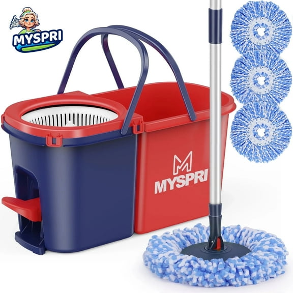 Spin Mop and Bucket with Wringer Set, Double Bucket Separate Dirty ...