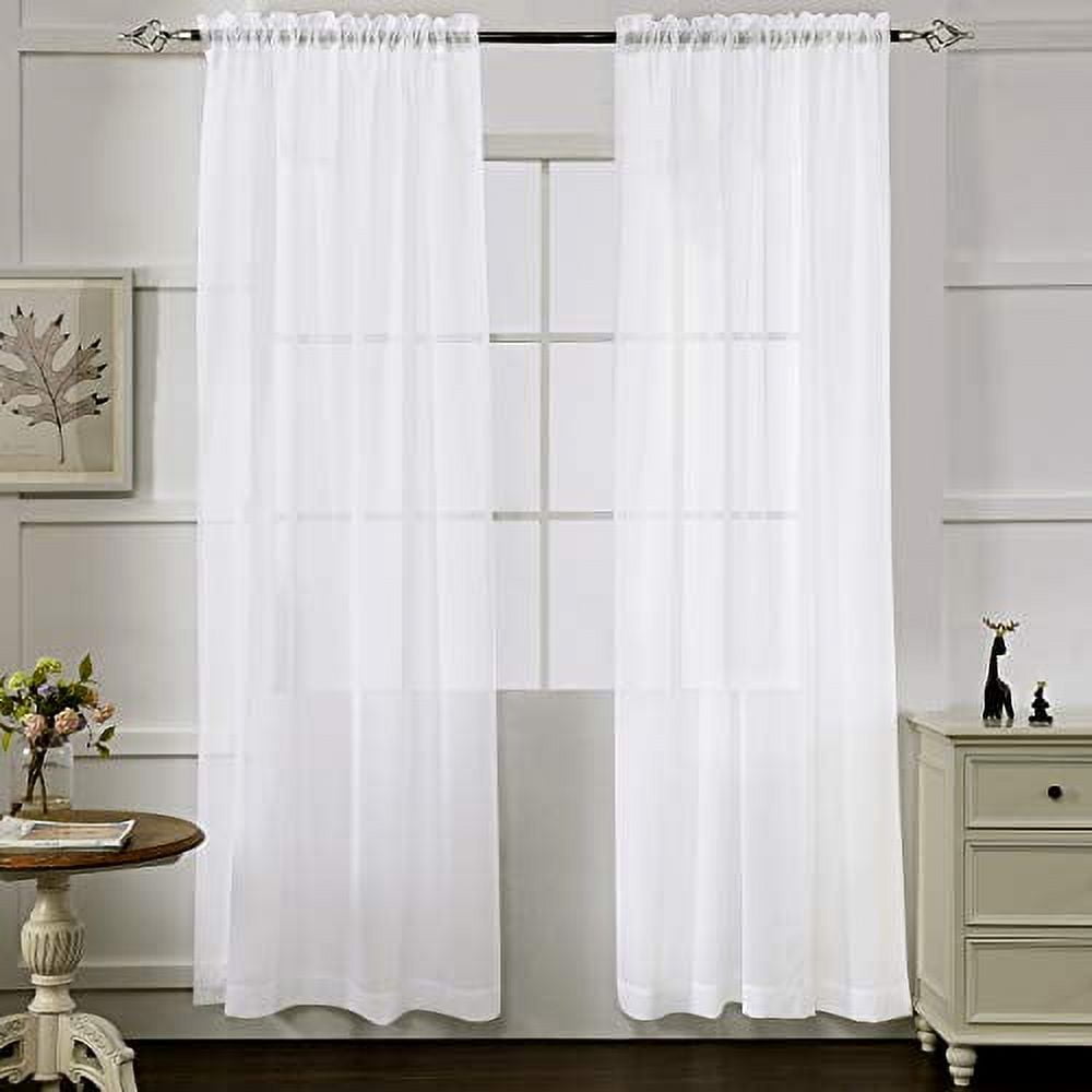 MYSTIC-HOME White Semi Crinkle Voile Sheer Curtains 84", 2 Panels, Rod ...