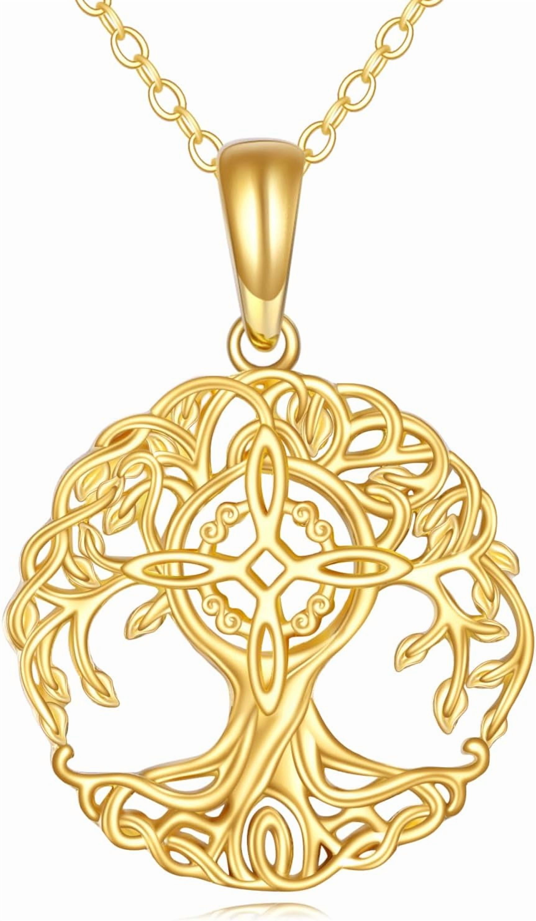 MYSTICPOEM 14K Solid Gold Tree of Life Necklace Witches Knot Pendant ...
