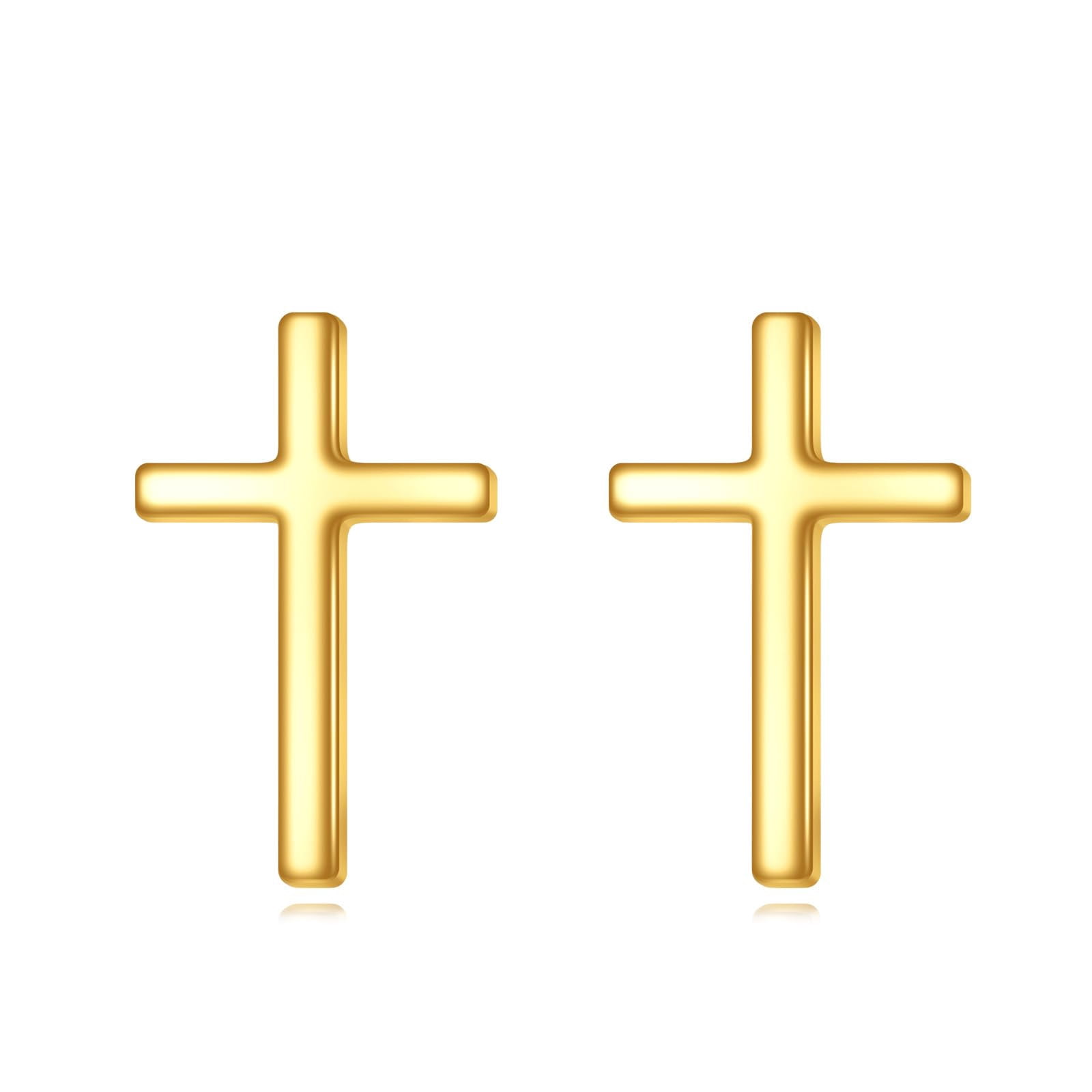MYSTICPOEM 14k Solid Gold Cross Earrings for Women Religious Stud ...