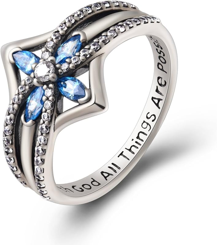 MYSTICPOEM Cross Ring Vintage Tone Sterling Silver With God All Things ...