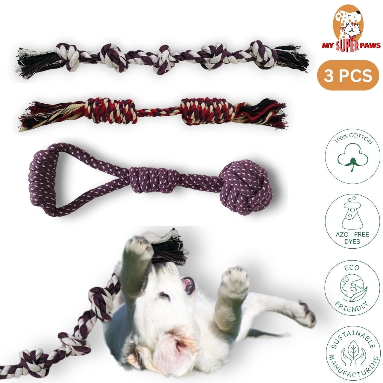 MYSUPERPAWS.COM Multipack Rope Toys for Dogs All-Natural Tug Tough Chew ...