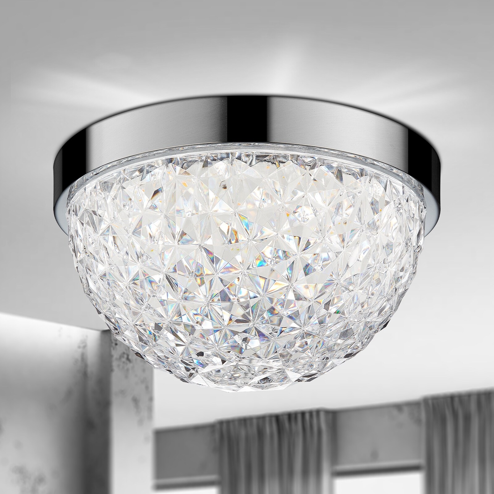 MYTH REALM Castor Crystal Hemispheric LED Flush Mount Ceiling Light 11 ...