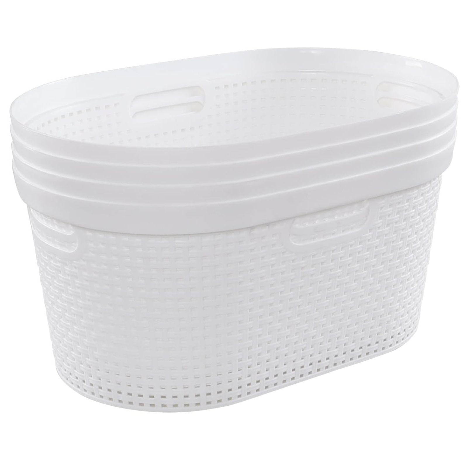 Myxio 42 Liters Plastic Laundry Basket White Clothes Hamper Baskets With Handles Set Of 4