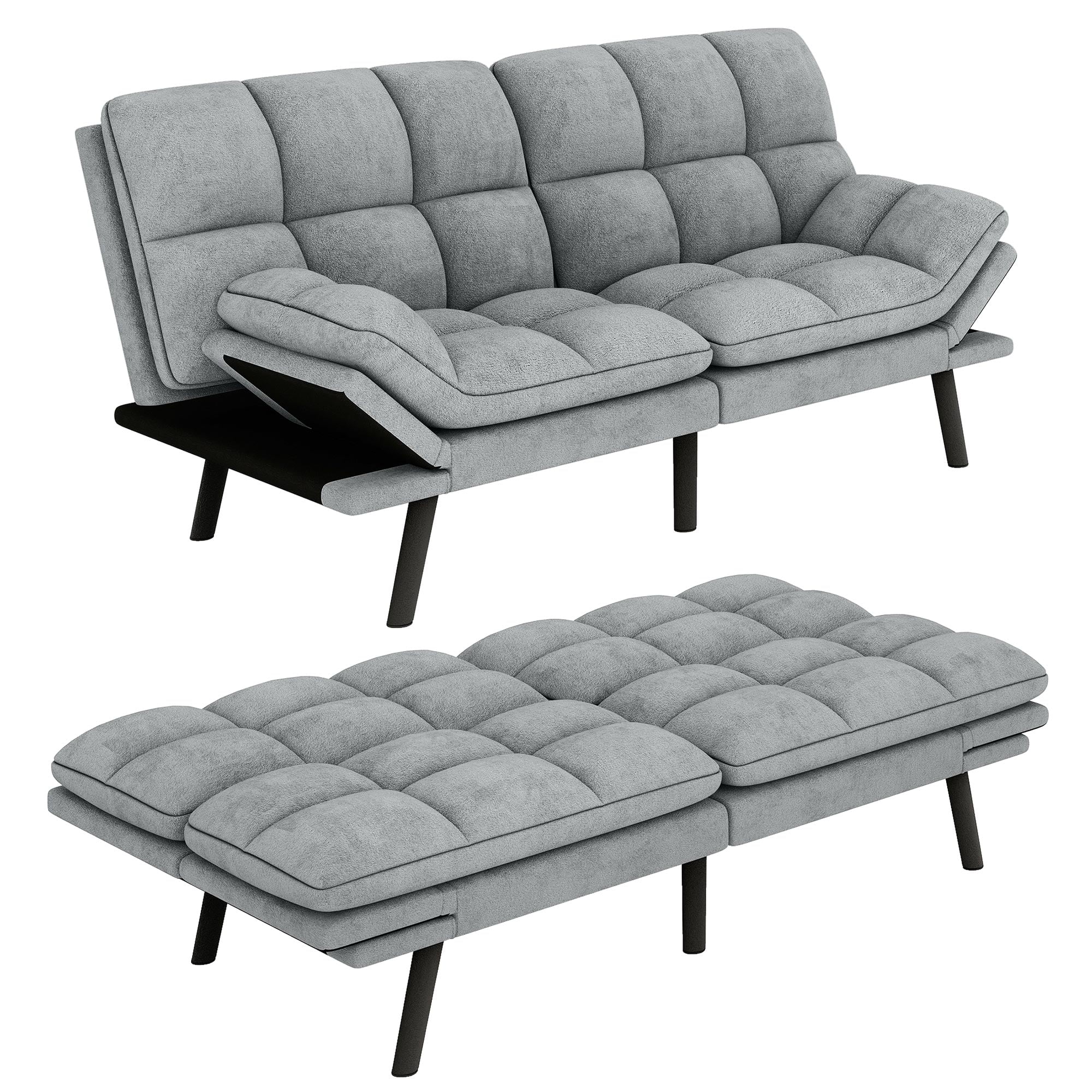 MYXIO 70″ Convertible Futon Sofa Bed, Cat-Scratch-Proof Fabric Futon ...
