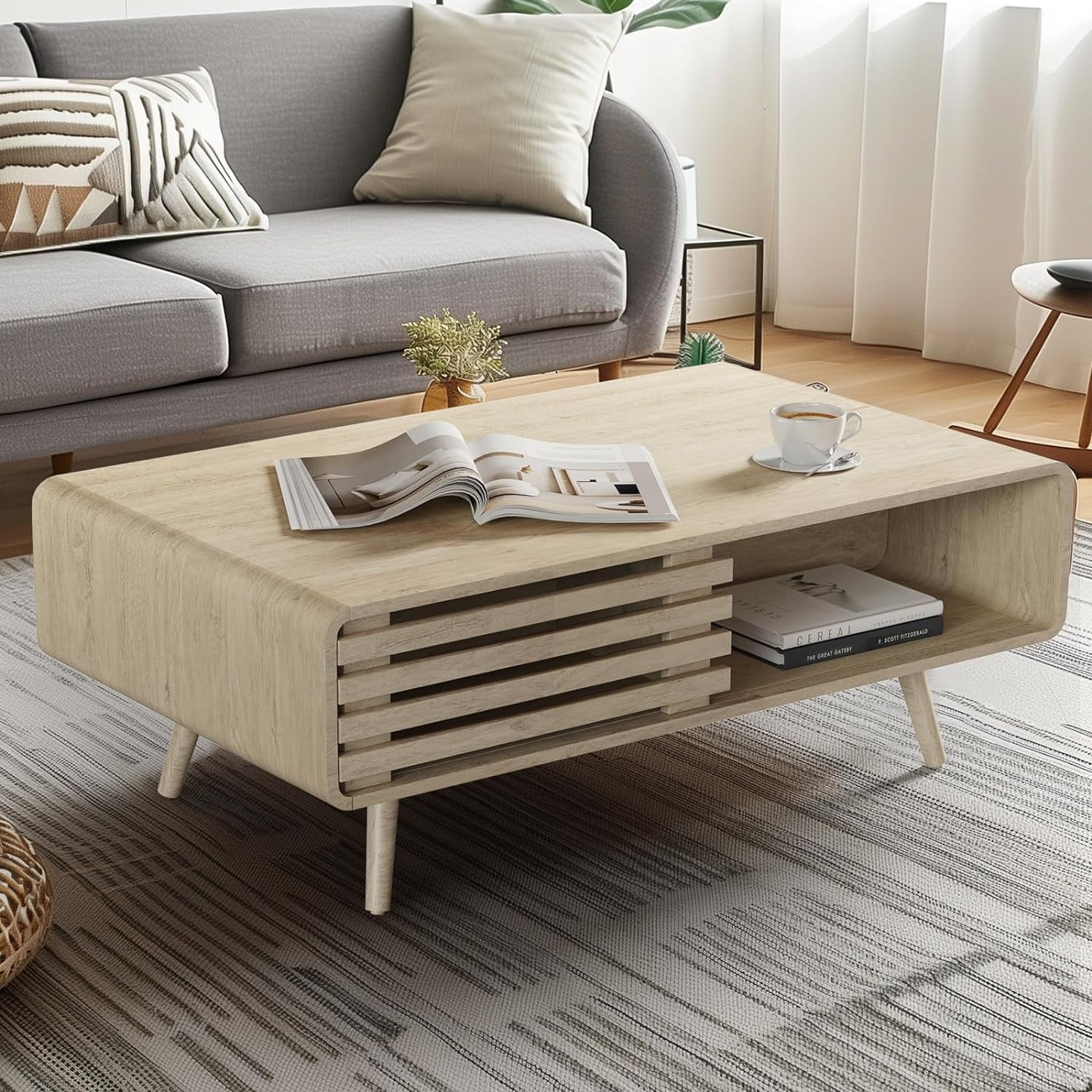 MYXIO Coffee Table with Storage, Farmhouse Wood Tables for Living Room ...