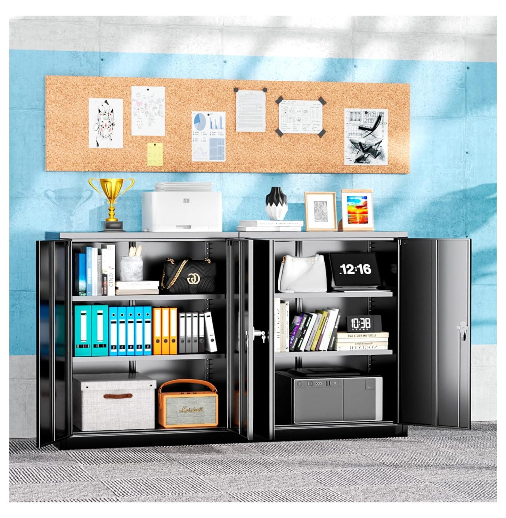 MYXIO Locking Metal Cabinet, 36"×32"×16" Lockable Steel Storage Cabinet ...