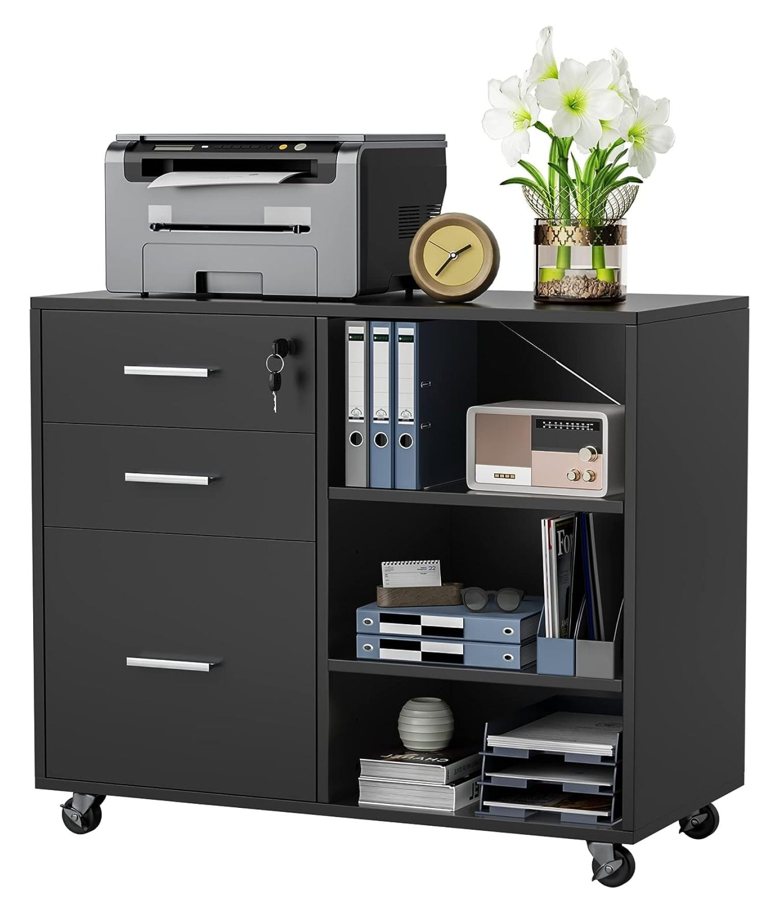 MYXIO Mobile Wood File Cabinet with Lock, 3 Drawer Office Lateral ...