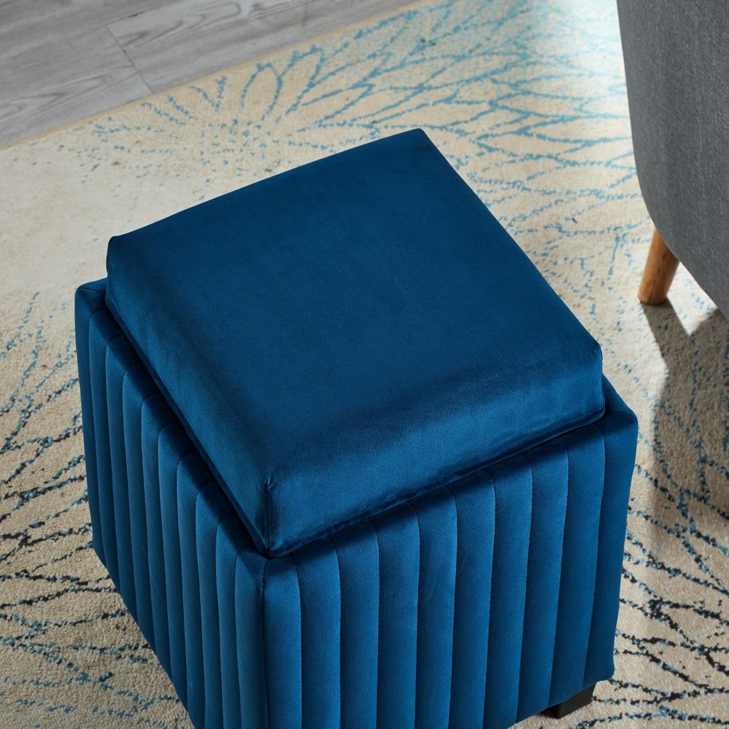 MYXIO Versatile Ottoman, Velvet Storage Ottoman Cube with Tray Large ...