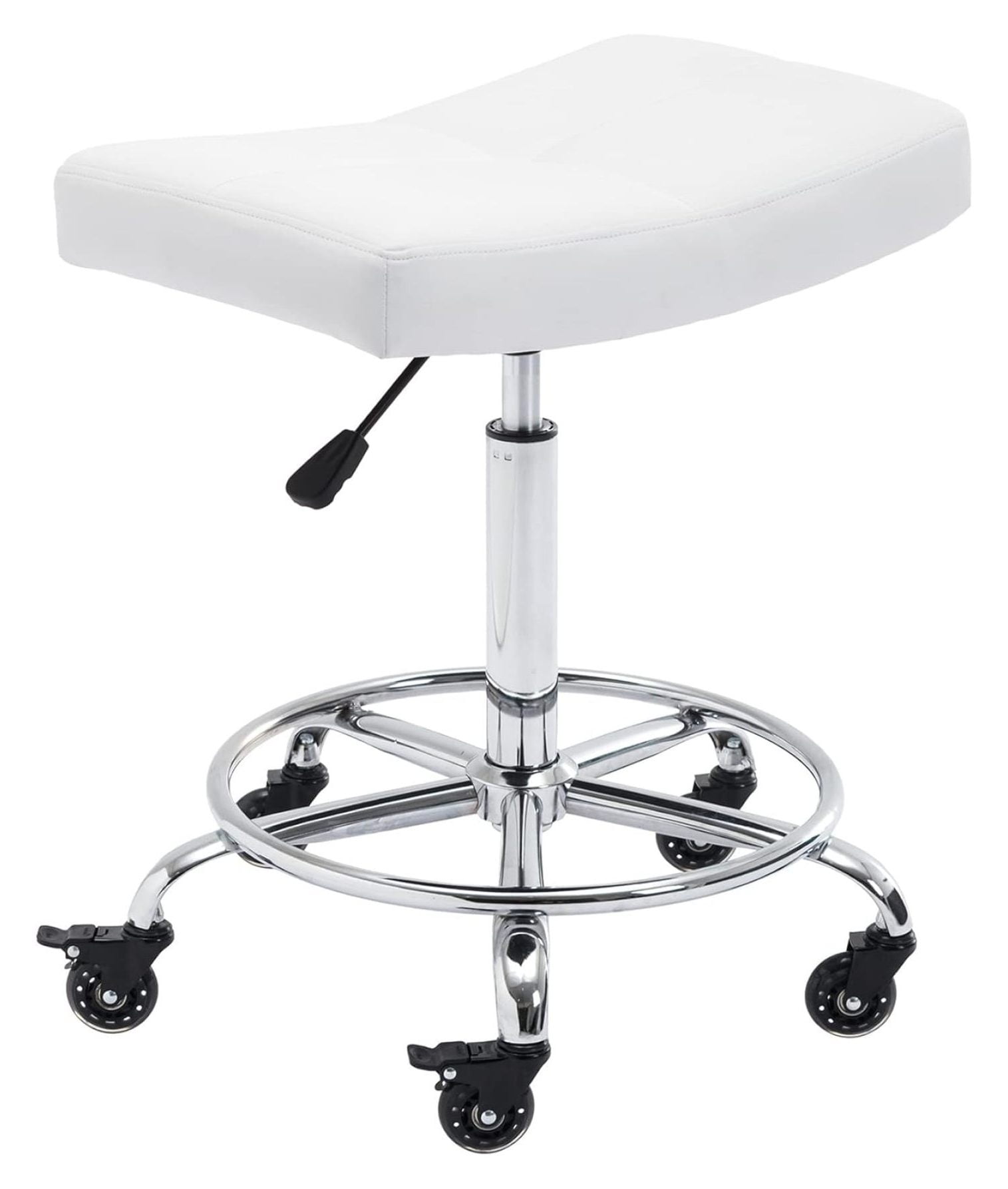 MYXIO Wide Rolling Stool with Locking Wheels Footrest Adjustable Height ...