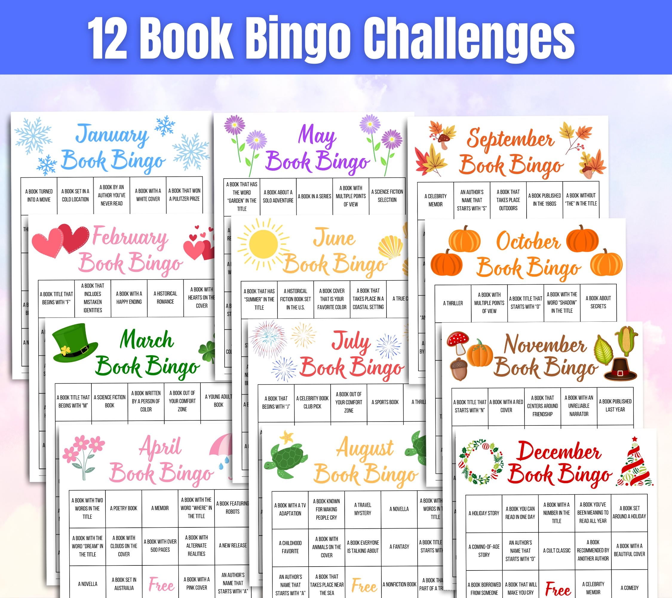 MYYUK Book Bingo, 12 Monthly Book Bingo Challenges, Book Bingo , Book ...