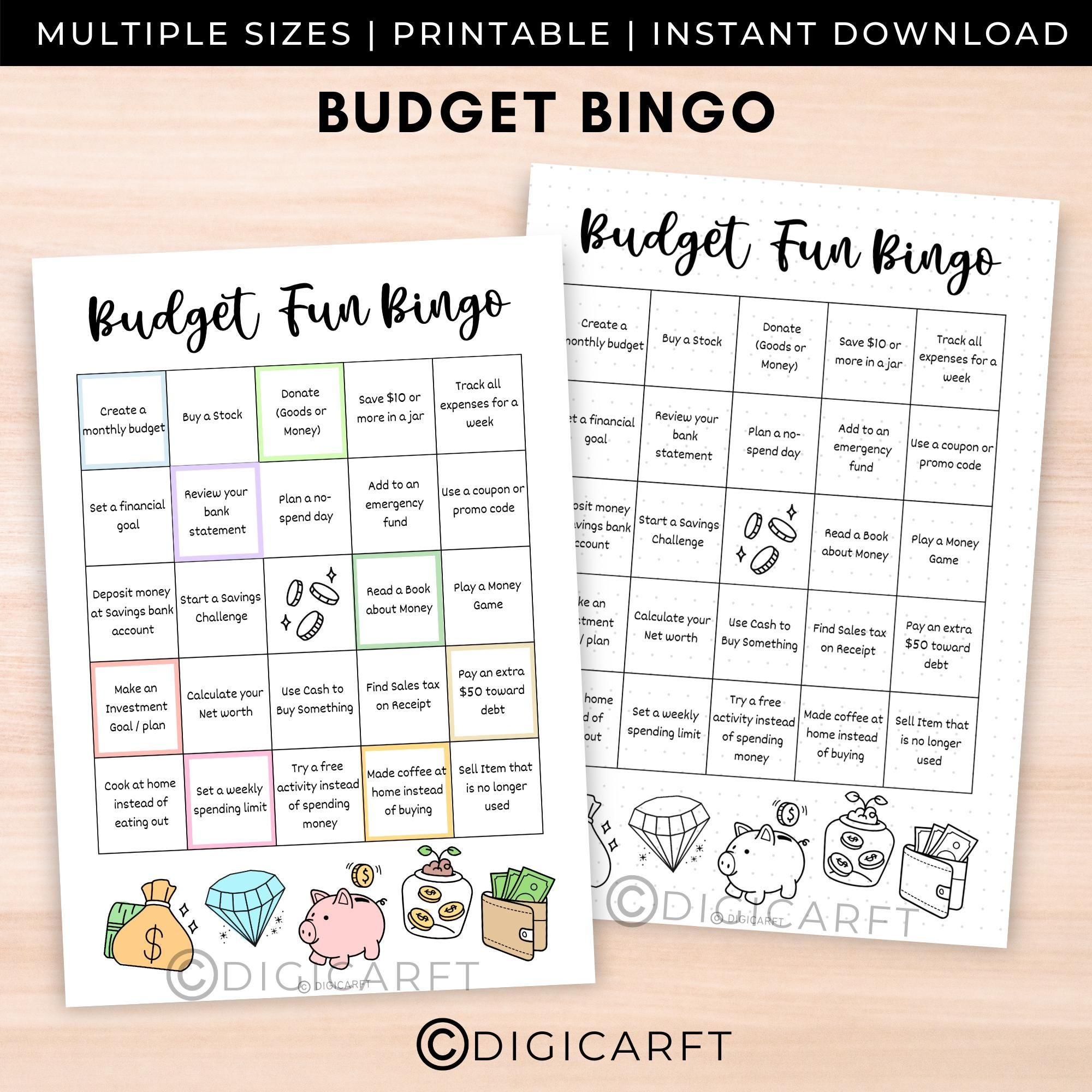 MYYUK Budget bingo game printable,Money saving game,finance bingo card ...