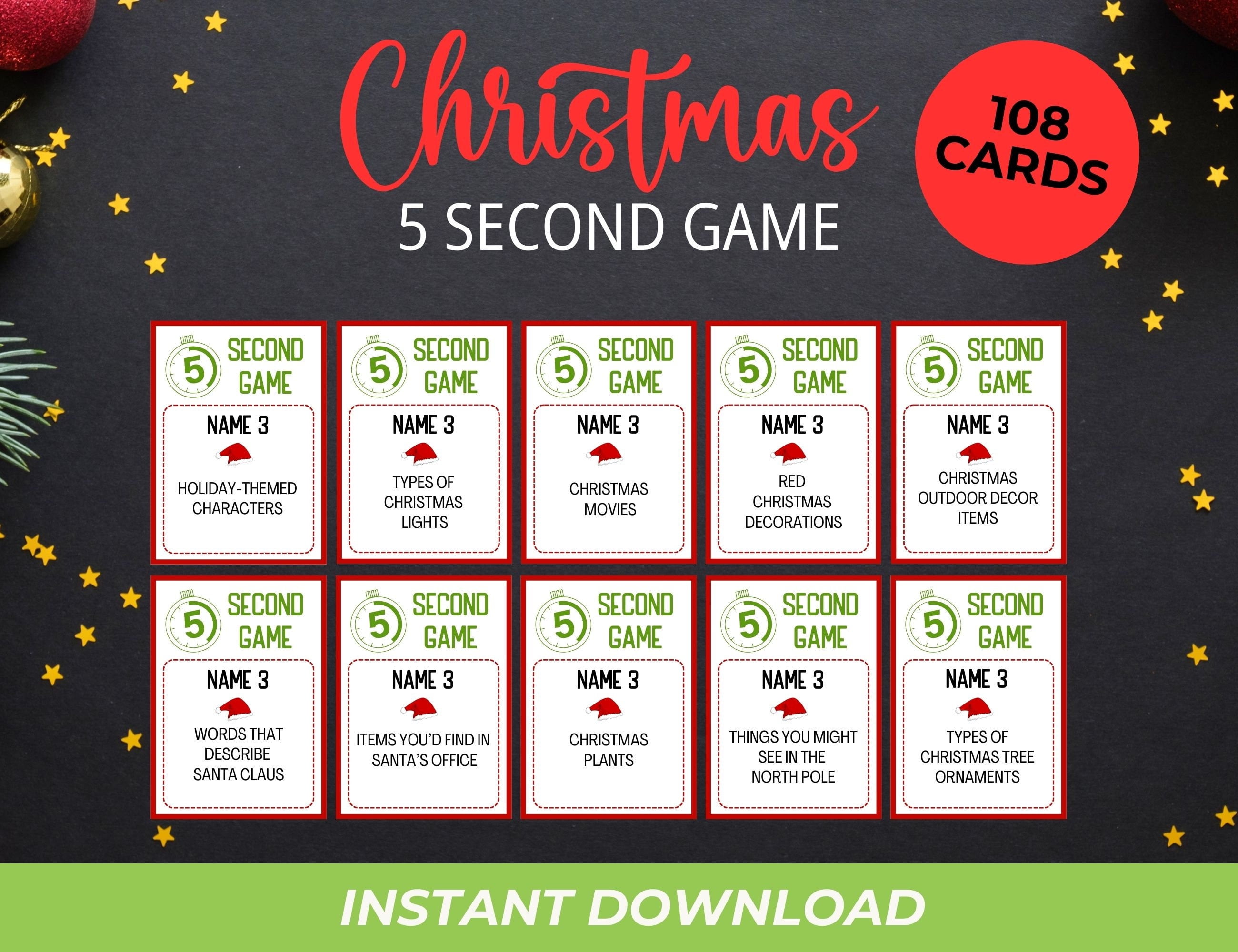 MYYUK Christmas 5 Second Game Printable Christmas Game For and ...