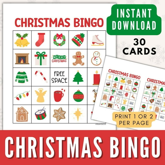 MYYUK Christmas Bingo Printable, Christmas Bingo Cards for or , Digital ...