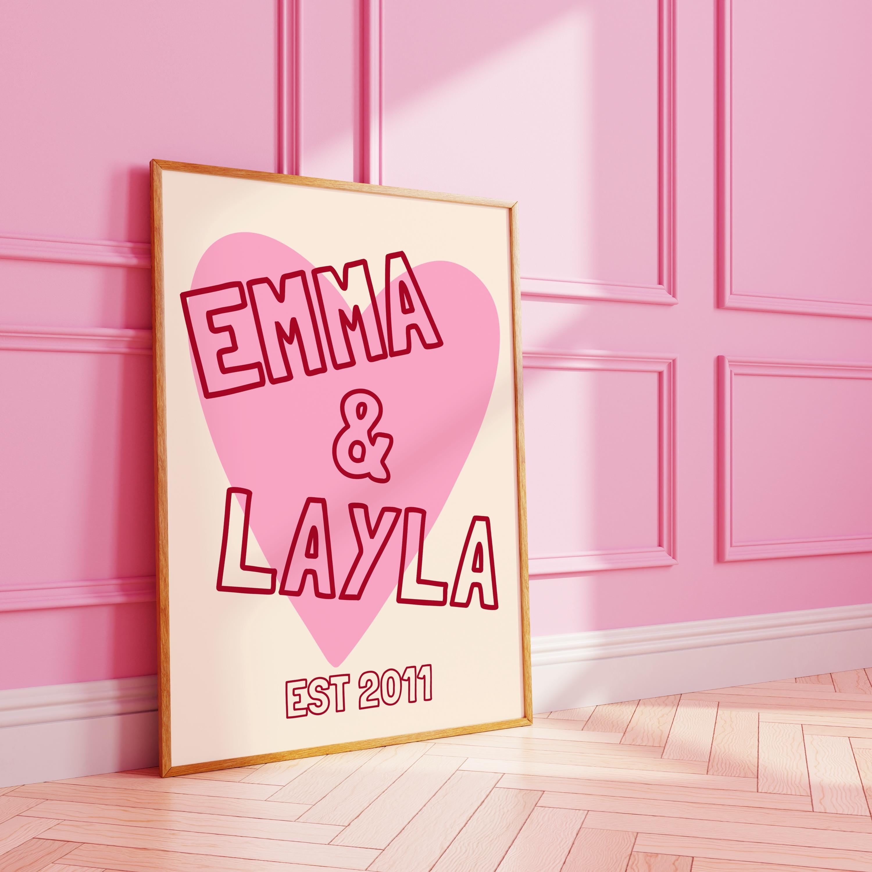 MYYUK Couples Heart Personalised Name Print : Custom Pink Wavy Partner ...