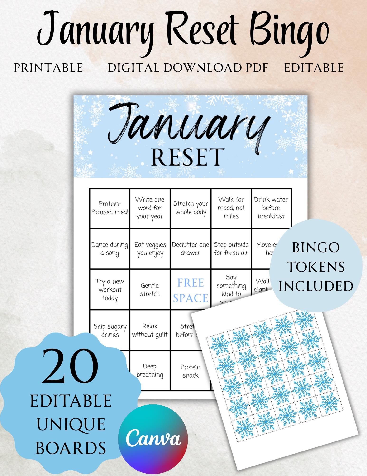MYYUK January Reset Bingo | Wellness & Fitness Bingo Game | Editable ...