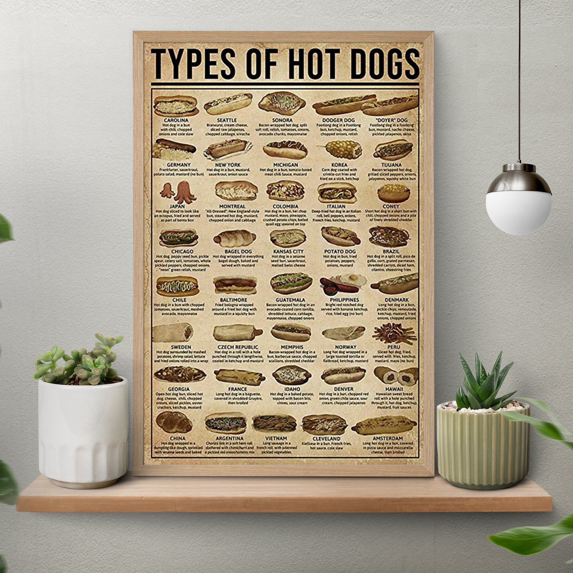 MYYUK Types Of Hot Dogs Poster, Hot Dog Poster, Cooking Lover Gifts ...