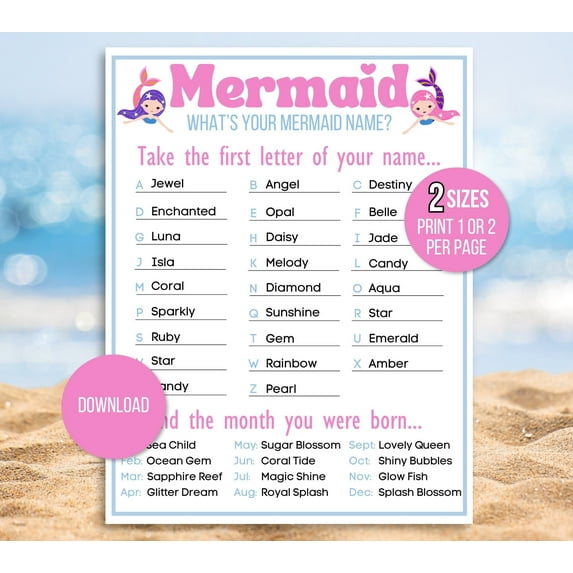 MYYUK What's your Mermaid Name Game, Mermaid Name Game Sign, Mermaid ...