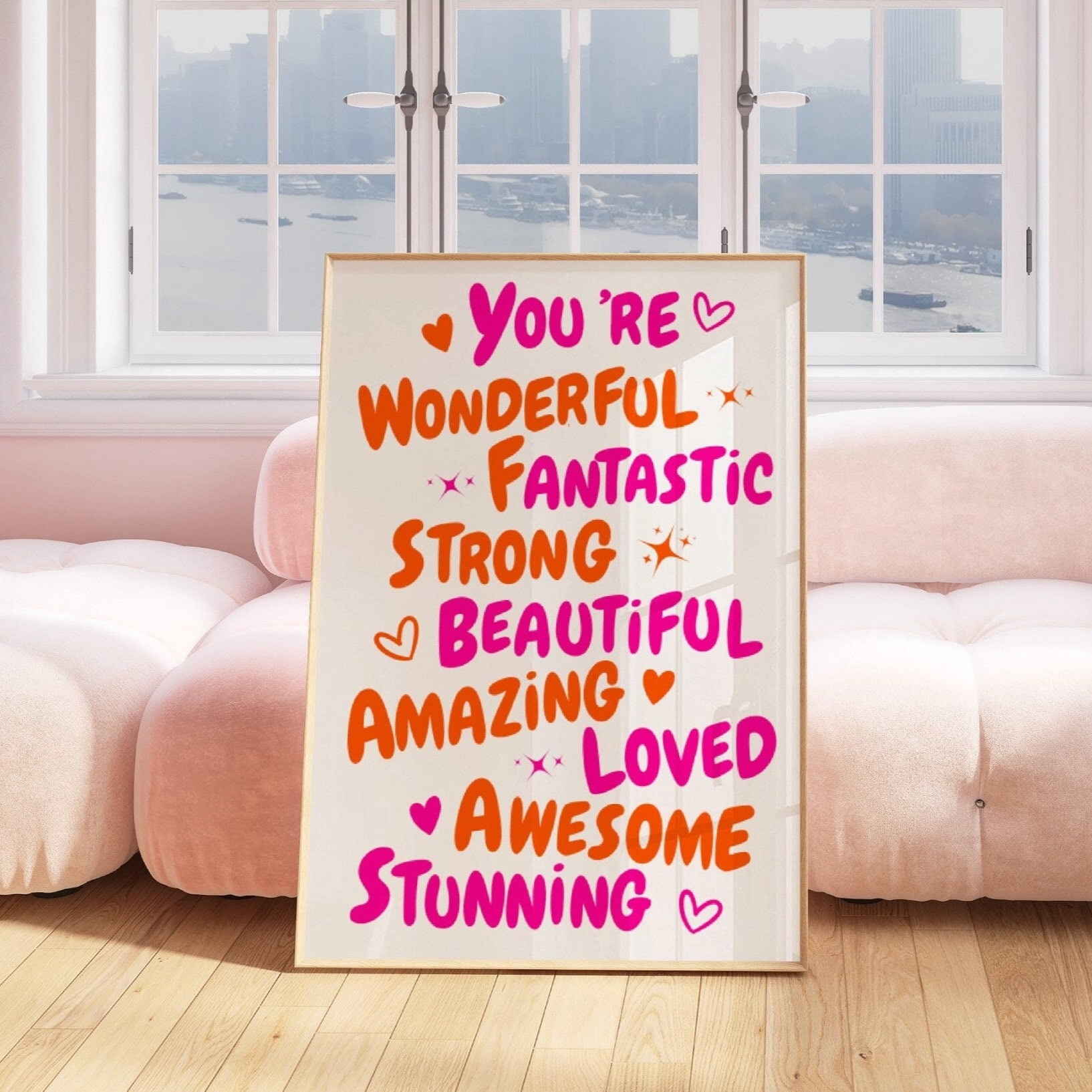 MYYUK You Are Amazing Pink Orange Poster, Affirmation quote print, 70s ...