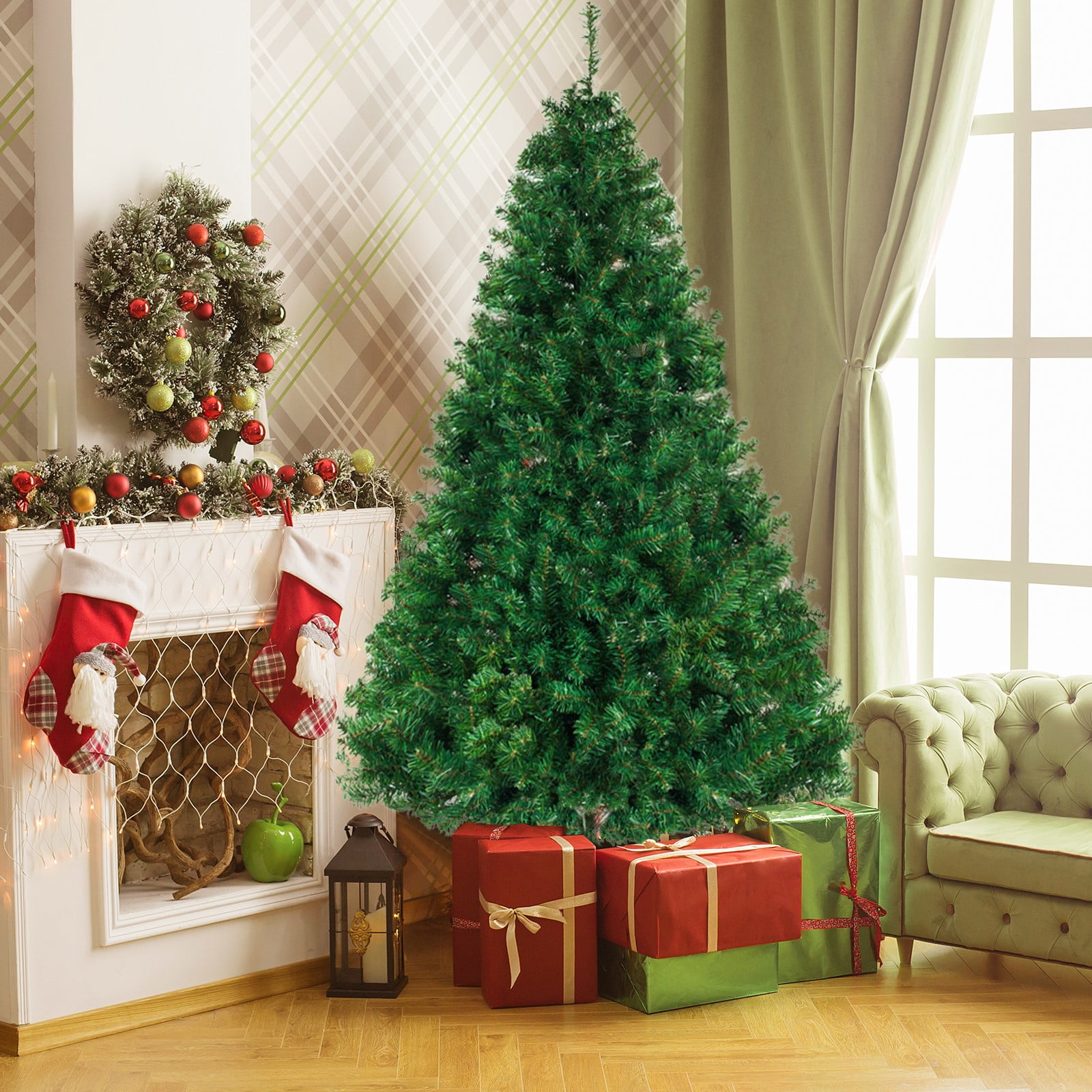 MYZBBD 7Ft Artificial Christmas Tree with 1100 PVC Tips and Iron Stand ...