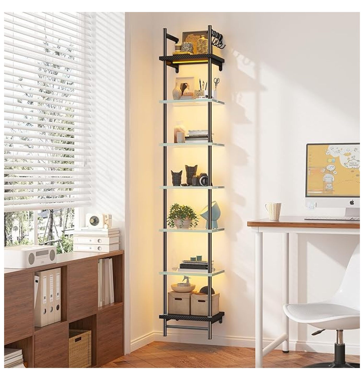 MYZBBD Gaming Floating Shelves with LED Light, 7 Tier Wall Mounted ...