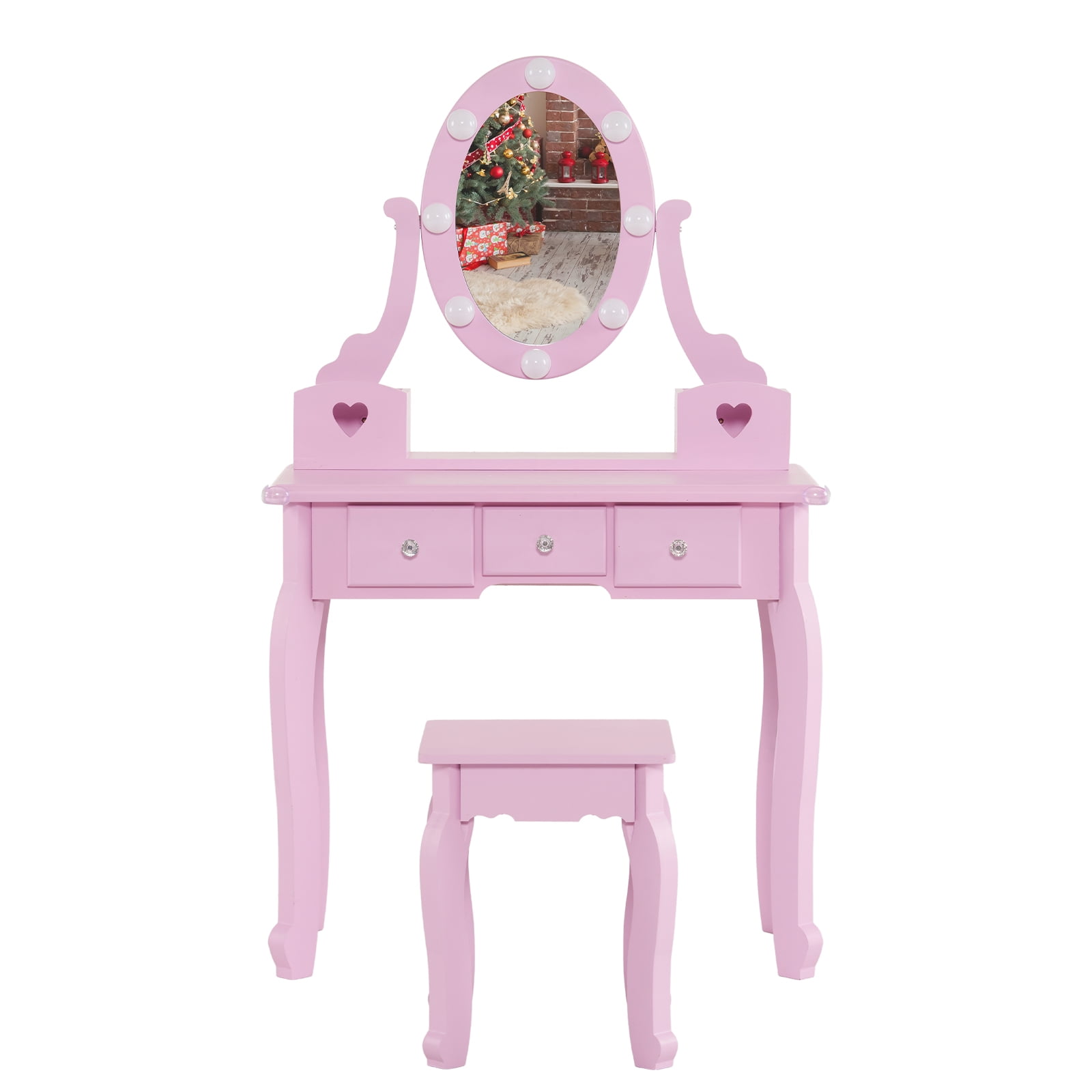 MYZBBD Vanity Set with LED Lighted Mirror & Storage, Princess Dress-Up ...