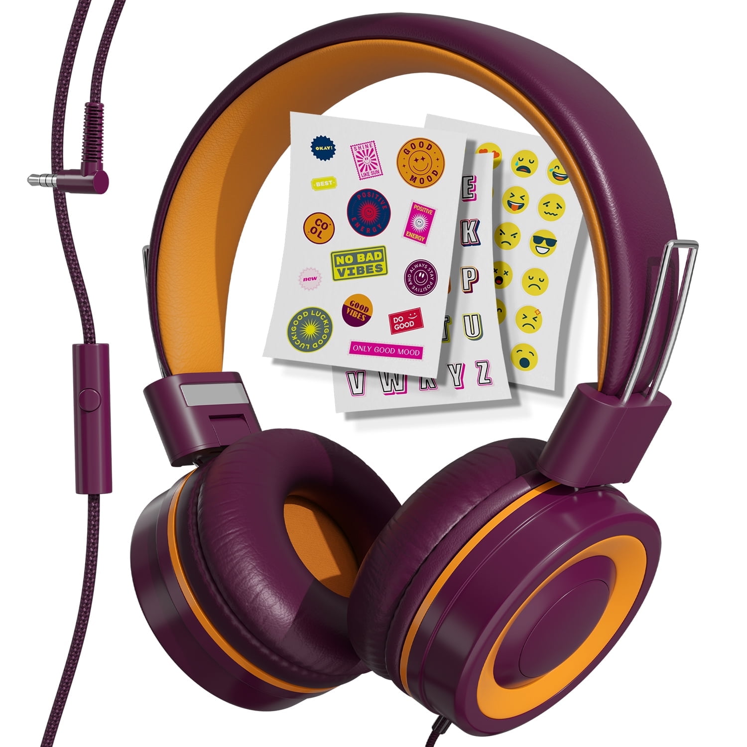 MYZI Kids Wired Headphones with Mic, 85dB Safe Volume, Stickers ...